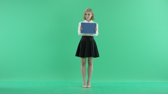 Woman Showing a Blue Screen On a Green Background, Stock Footage ...