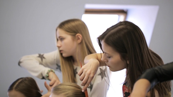 Young Females In Model School Are Preparing For Lesson., Stock Footage