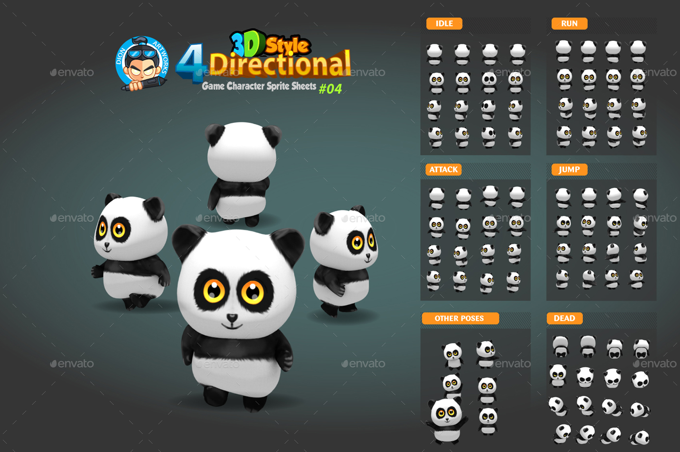 Panda 4-Directional 3D Style Game Character Sprites 04 by pasilan ...