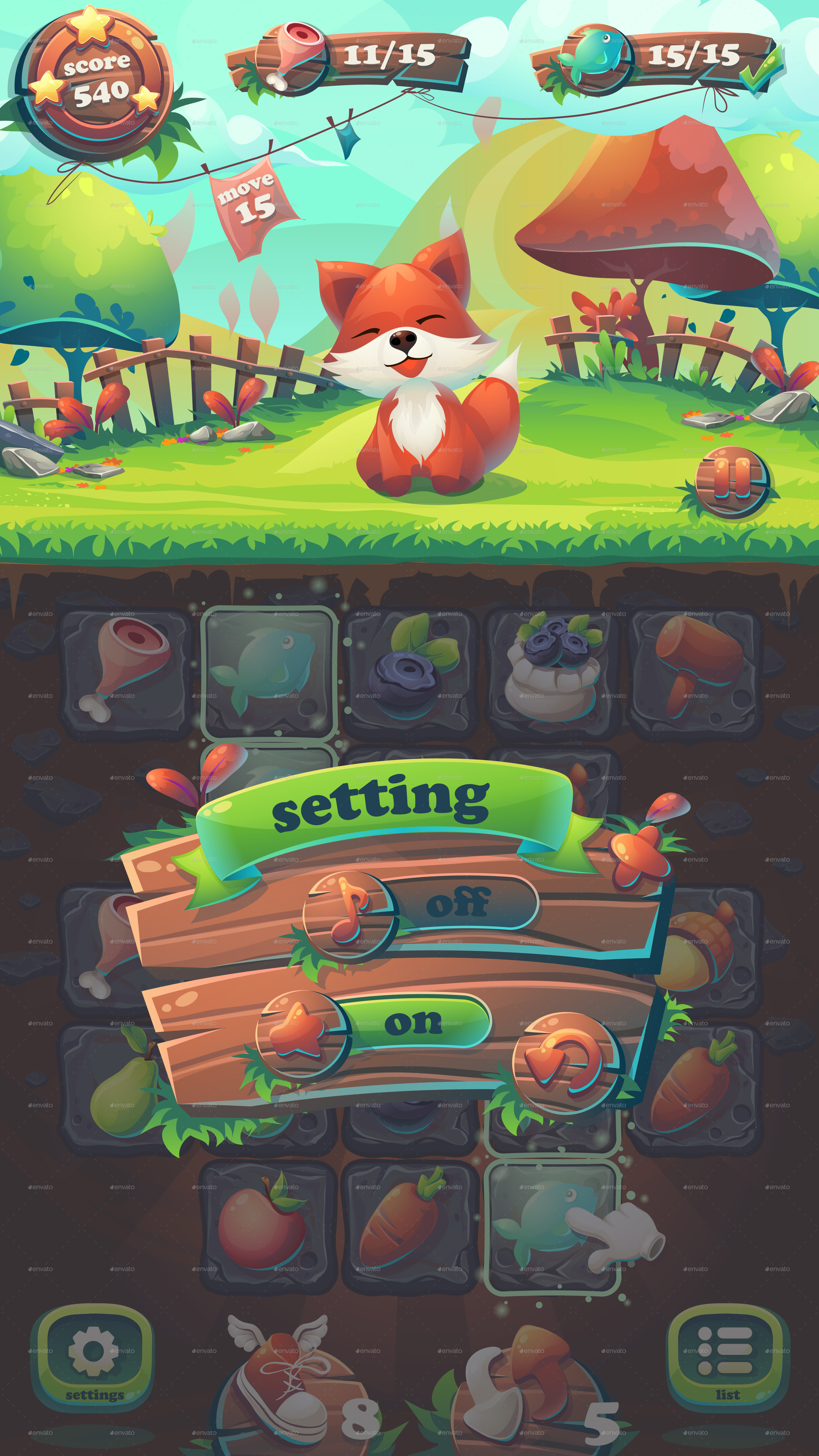 Feed the Fox GUI, Game Assets | GraphicRiver