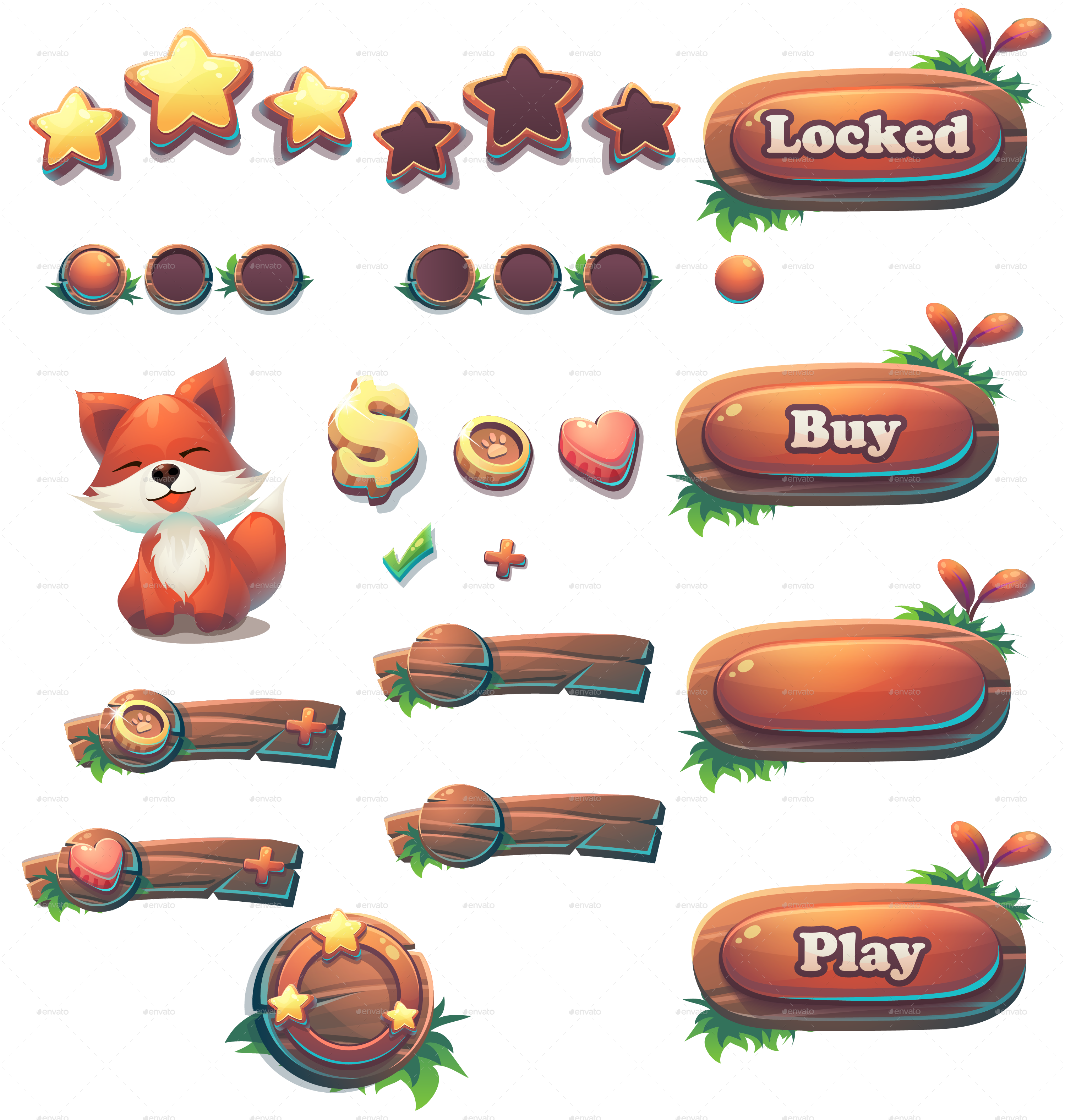Feed the Fox GUI, Game Assets | GraphicRiver