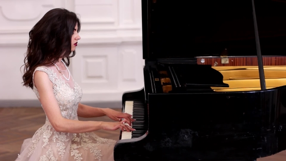 Beautiful Girl Musician Plays The Piano, Stock Footage | VideoHive