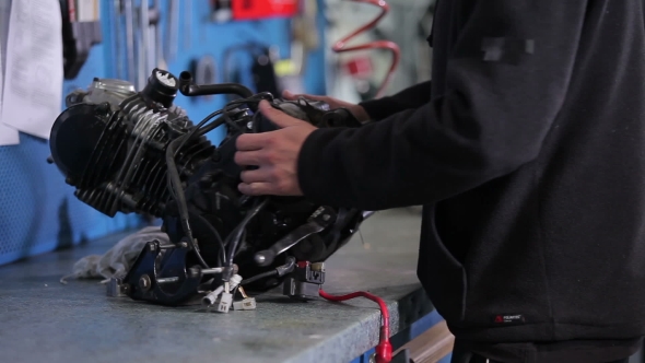 Mechanic Turns The Engine On The Table, Stock Footage | VideoHive