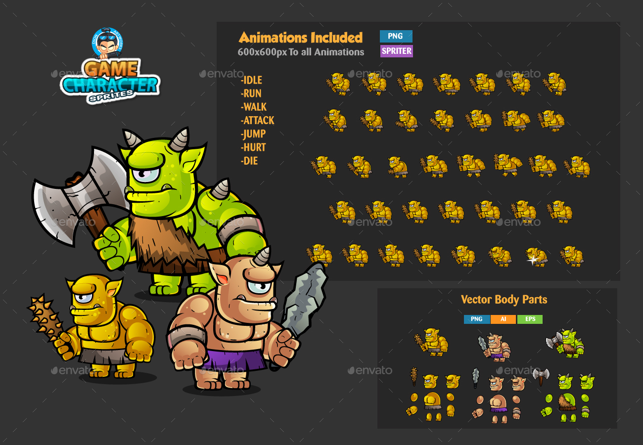Cyclops Orcs 2D Game Character Sprites 258 by pasilan | GraphicRiver