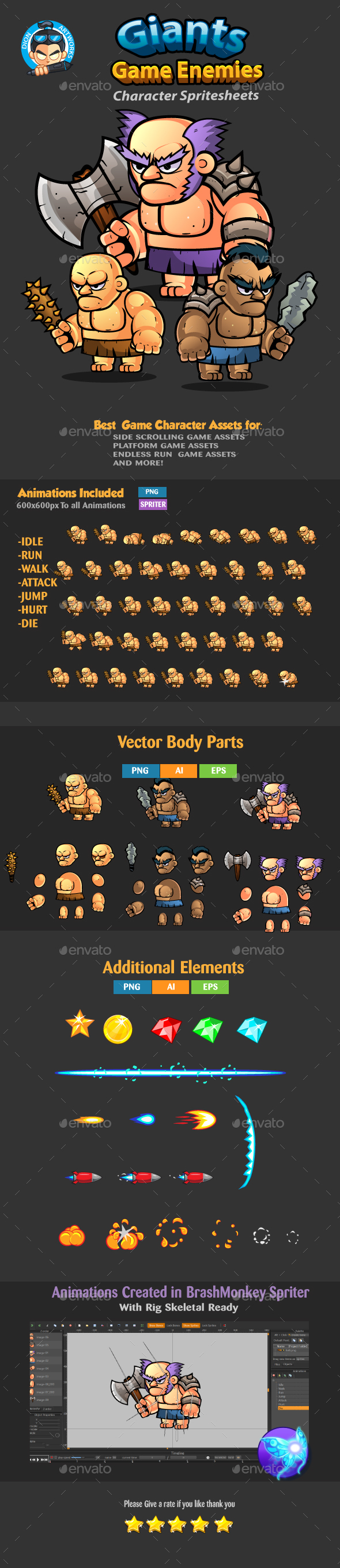 Giants 2D Game Character Sprites 259 by pasilan | GraphicRiver