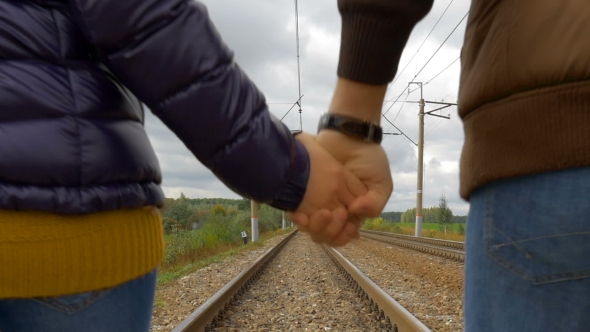 Couple Walking On Railroad Tracks, Stock Footage | VideoHive