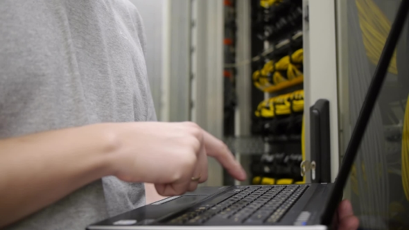 IT Engineer Checks The Server Rack, Stock Footage | VideoHive