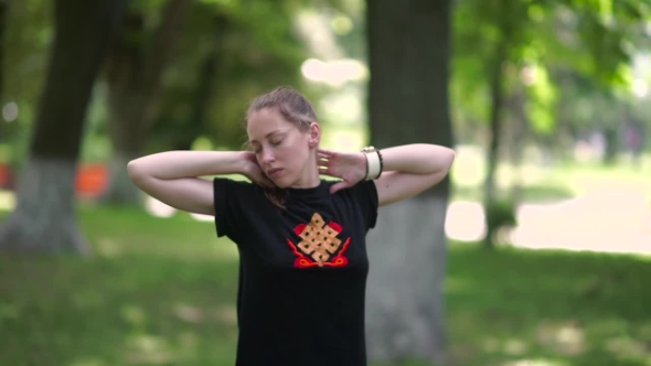 The Girl Kneads The Muscles Of The Neck., Stock Footage | VideoHive