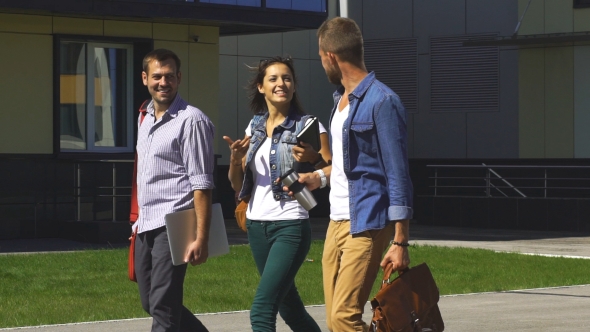 Three Students Walking On Campus, Stock Footage | VideoHive