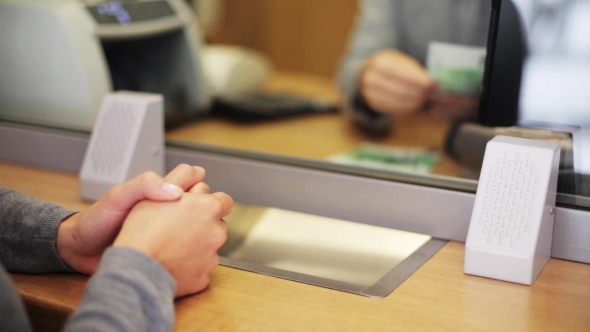 Clerk Counting Money And Customer At Bank Office, Stock Footage | VideoHive