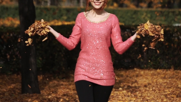 Nature Outdoor Playing Relax Leisure Concept. Crazy Girl Throwing ...