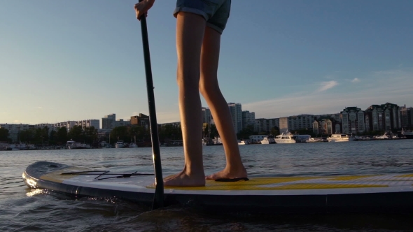 Beautiful Woman On Stand Up Paddle Board, Stock Footage | VideoHive