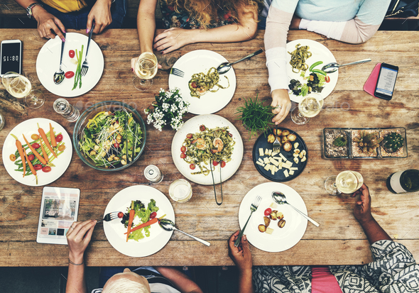 Diversity Women Group Hanging Eating Together Concept Stock Photo by ...