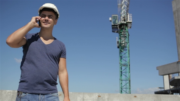 Builder Calls Somebody On The Phone, Stock Footage | VideoHive
