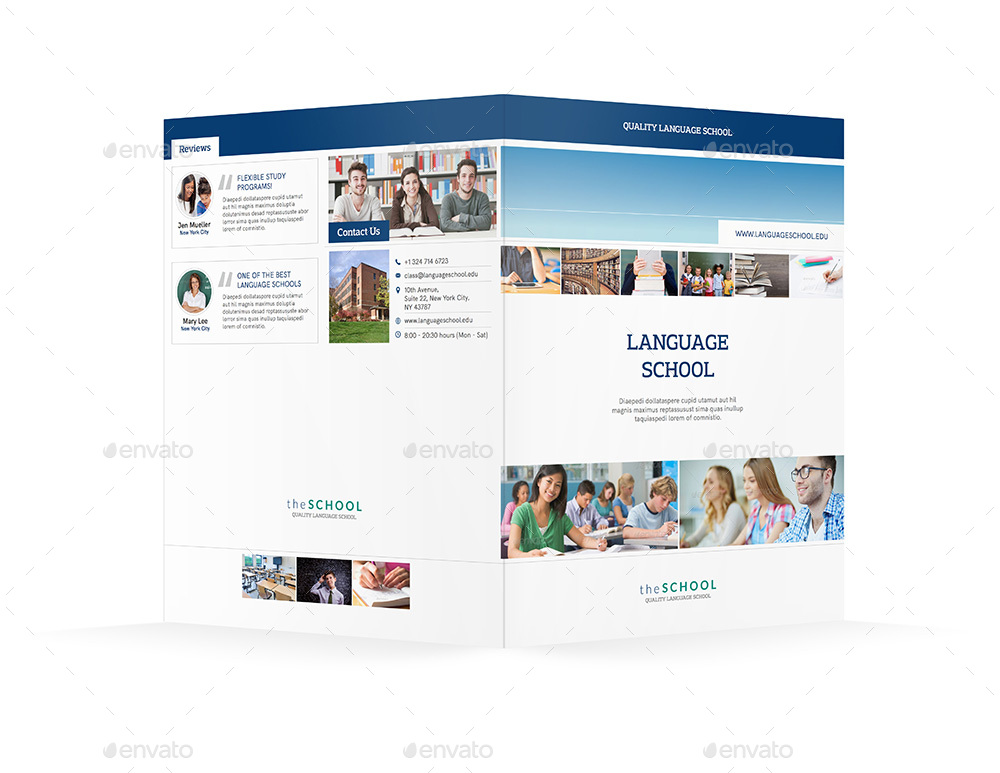 Language School Bifold / Halffold Brochure, Print Templates | GraphicRiver