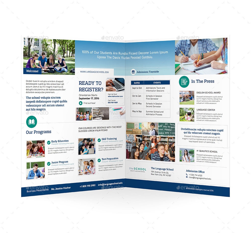 Language School Bifold / Halffold Brochure, Print Templates | GraphicRiver