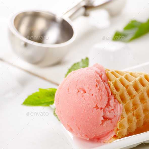 Raspberry Ice cream cone Stock Photo by Olena_Mykhaylova | PhotoDune