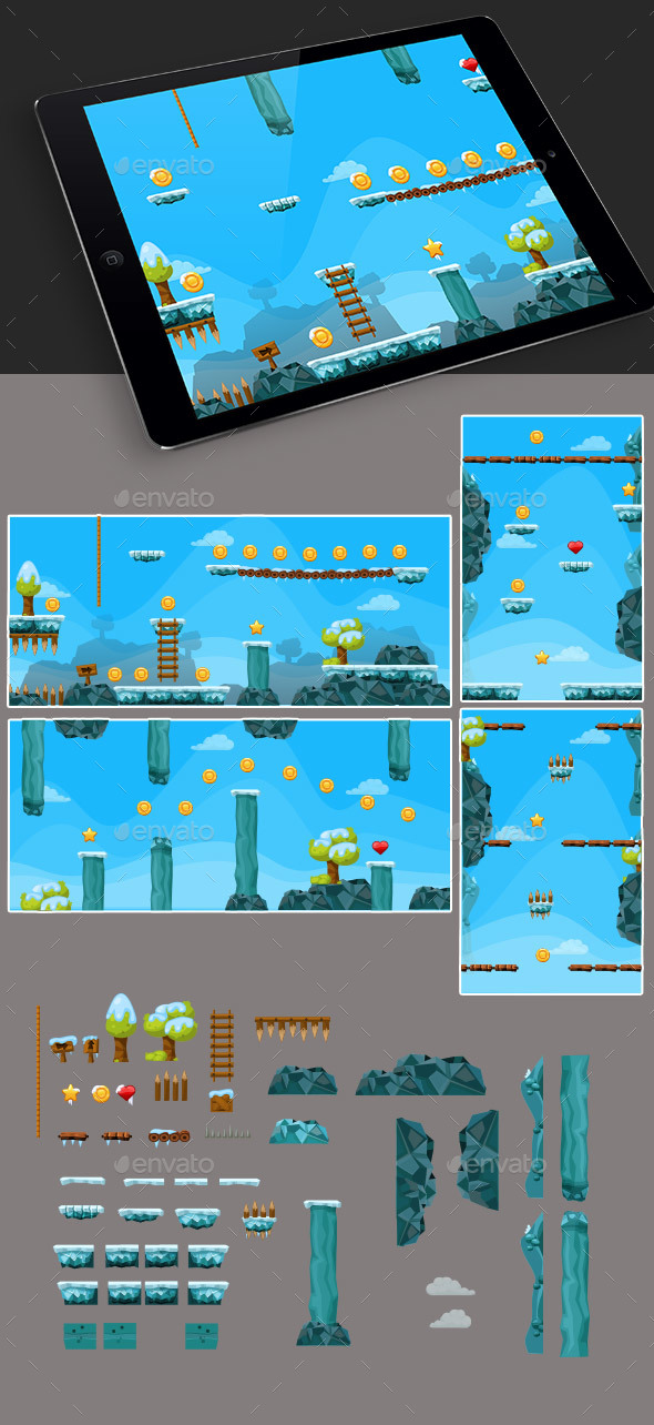 2D Ice Game Platformer Tilesets, Game Assets | GraphicRiver