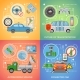 Driverless Car Autonomous Vehicle 2X2 Icons Set, Vectors | GraphicRiver