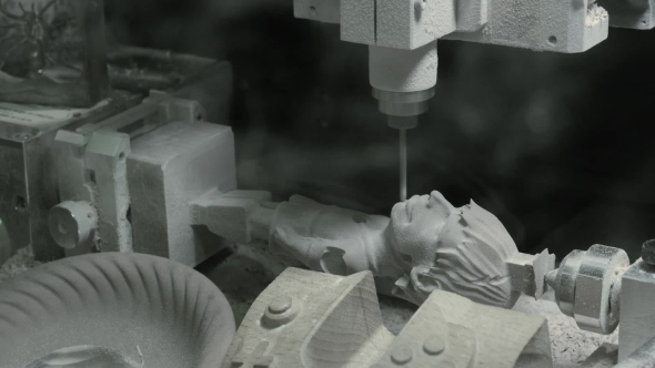 CNC Milling Machine Creating a Wooden Statue, Stock Footage | VideoHive