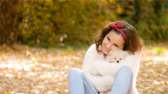 Child Cuddle His Little Puppy, Stock Footage | VideoHive