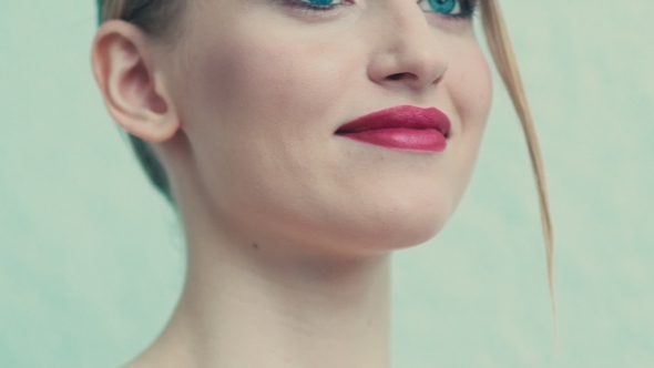 Delicate Skin. Smiling Girl With Bright Lips., Stock Footage | VideoHive