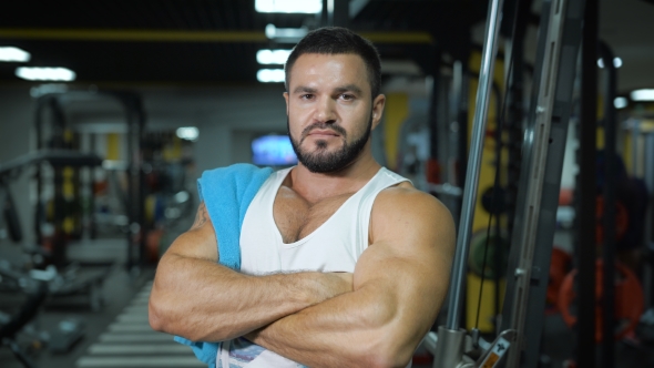 Muscular Coach With Towel At The Gym, Stock Footage | VideoHive
