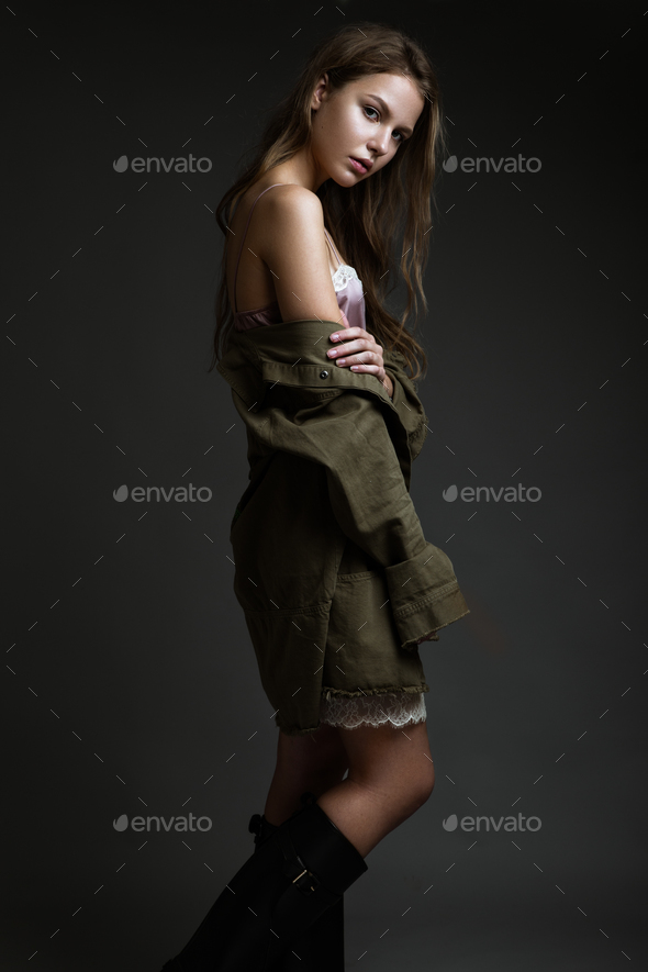 fashion model with long hair, is posing in studio Stock Photo by ...