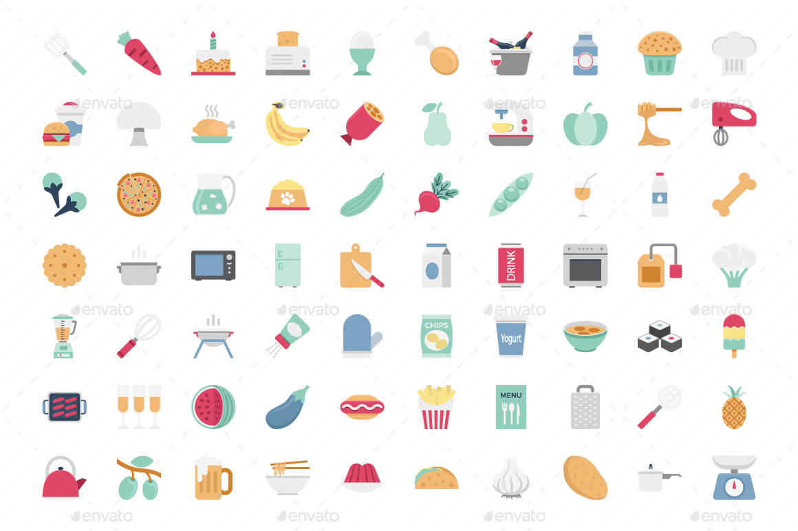 110 Food Color Vector Icons Pack, Icons | GraphicRiver