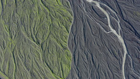 Drone Over Landscape With Dry Riverbed Of Braided River, Stock Footage