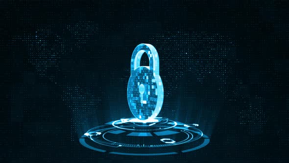 3D Blue security key with rotation circle technology abstract ...