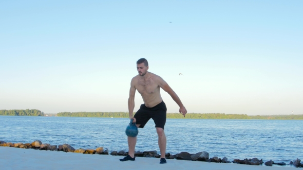 Strongman Lifts Barbell With One Hand, Stock Footage | VideoHive