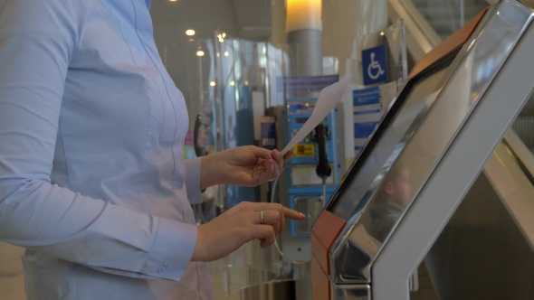 Check-in At The Airport With Self-service Machine, Stock Footage ...