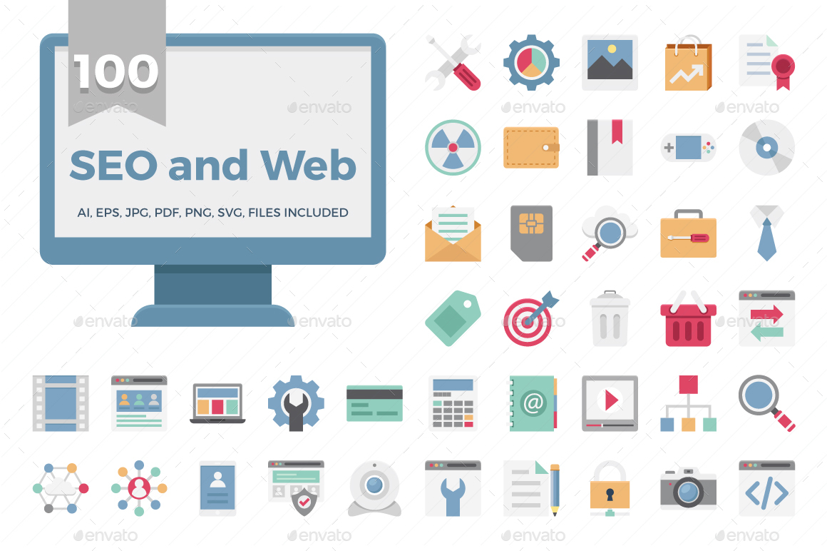 100 SEO and Web Vector Color Icons Pack, Icons | GraphicRiver