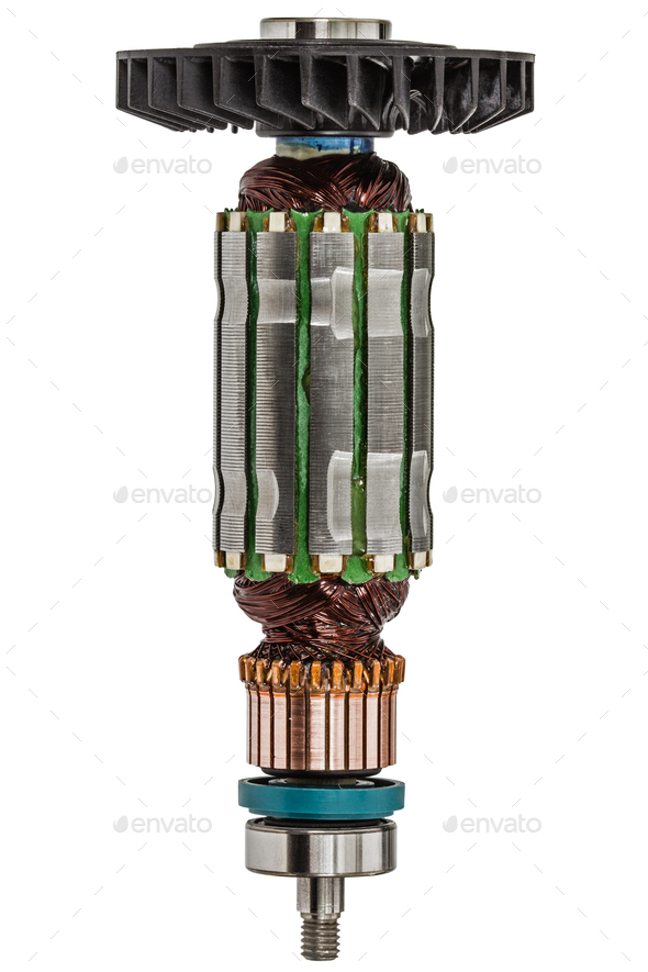 Rotor of electric motor close-up, isolated on white background Stock ...