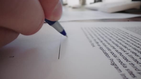 Closeup Moving Macro Shot Signature on Contract By Pen in Male Hand ...