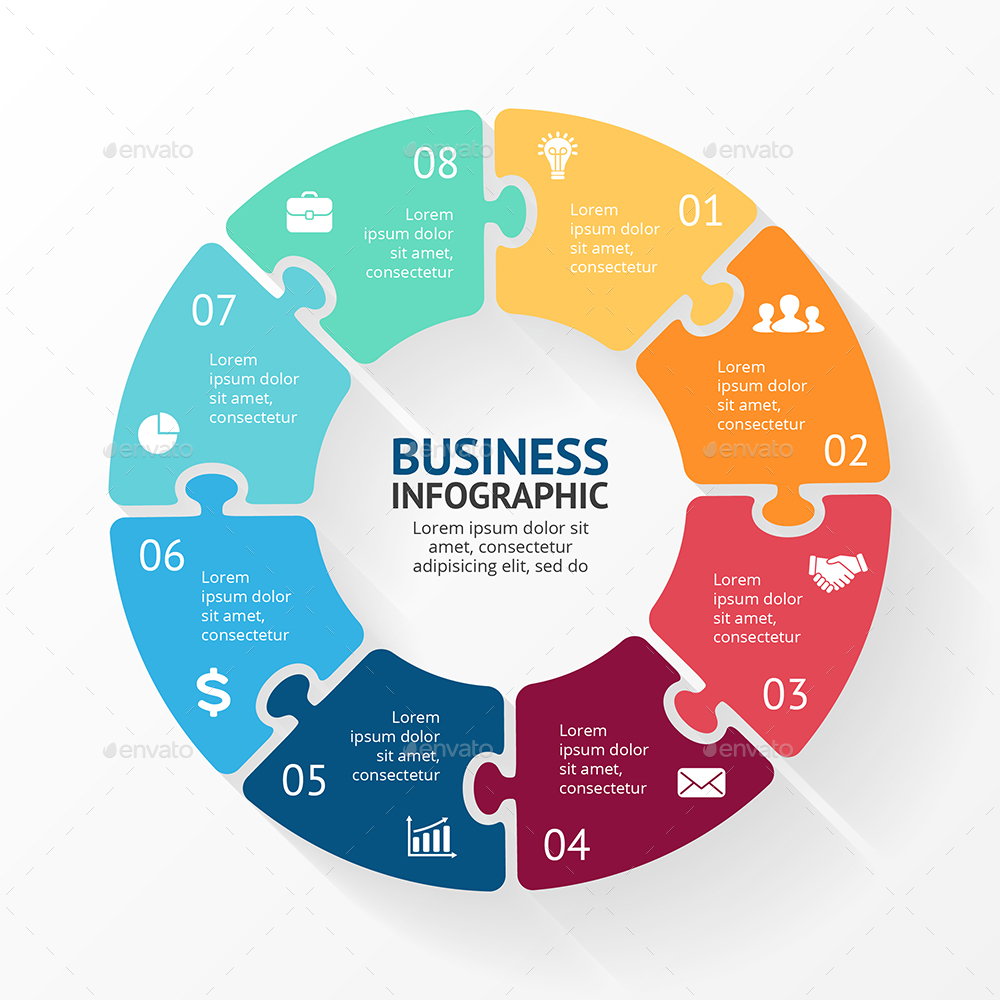 8 Steps Diagrams and Infographics. PSD, EPS, AI., Infographics ...