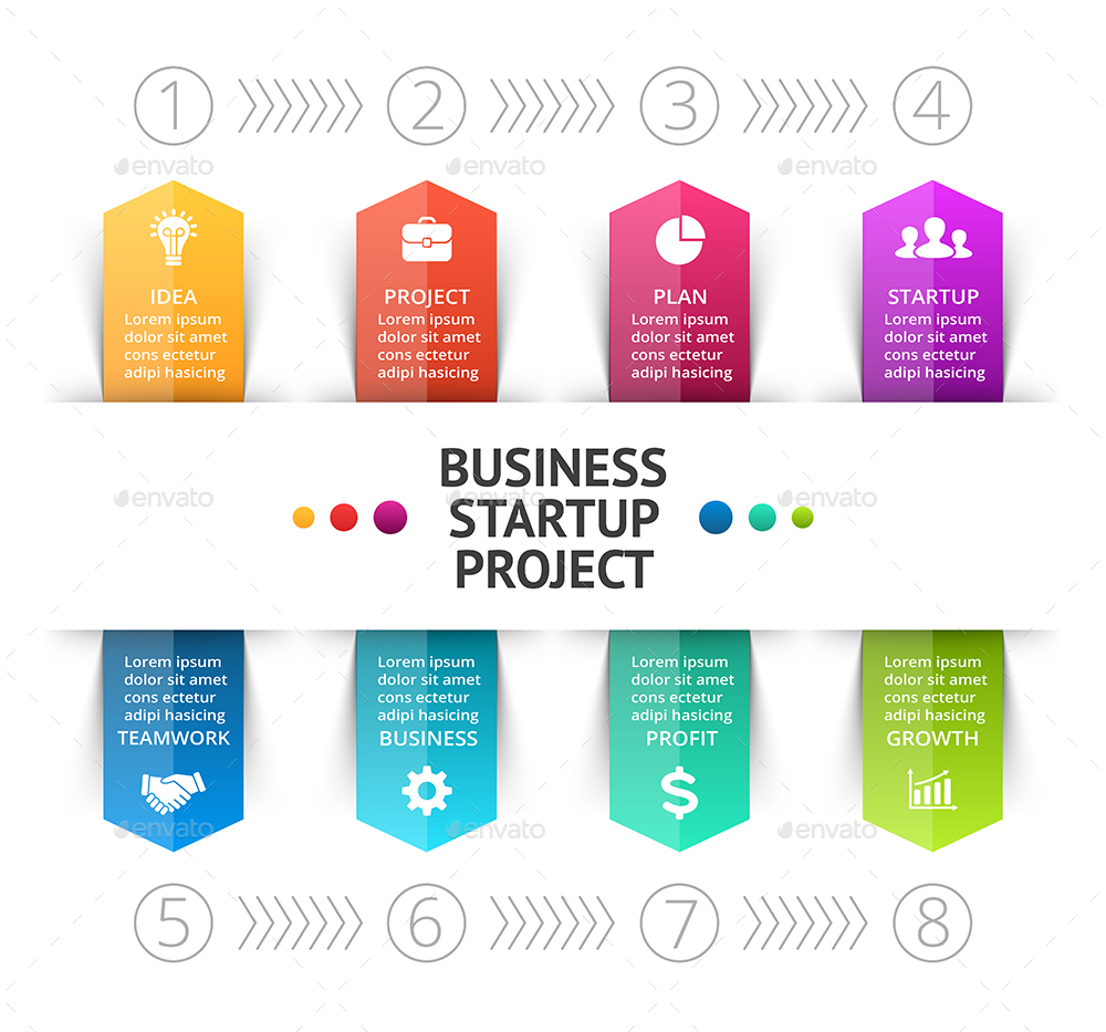 8 Steps Diagrams and Infographics. PSD, EPS, AI., Infographics ...