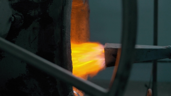 Hot Steel Burned By Modern Burner. Red Hot Metal With Fire, Stock Footage
