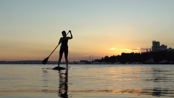 Beautiful Woman On Stand Up Paddle Board. SUP., Stock Footage | VideoHive
