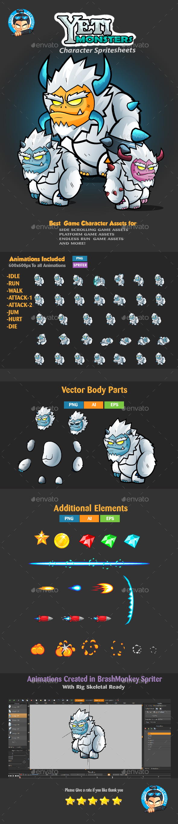 Yeti Monsters 2D Game Chracter Sprites 270 by pasilan | GraphicRiver