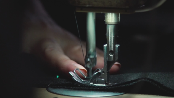 Working Sewing Machine. Manufacturing Equipment At Factory., Stock Footage