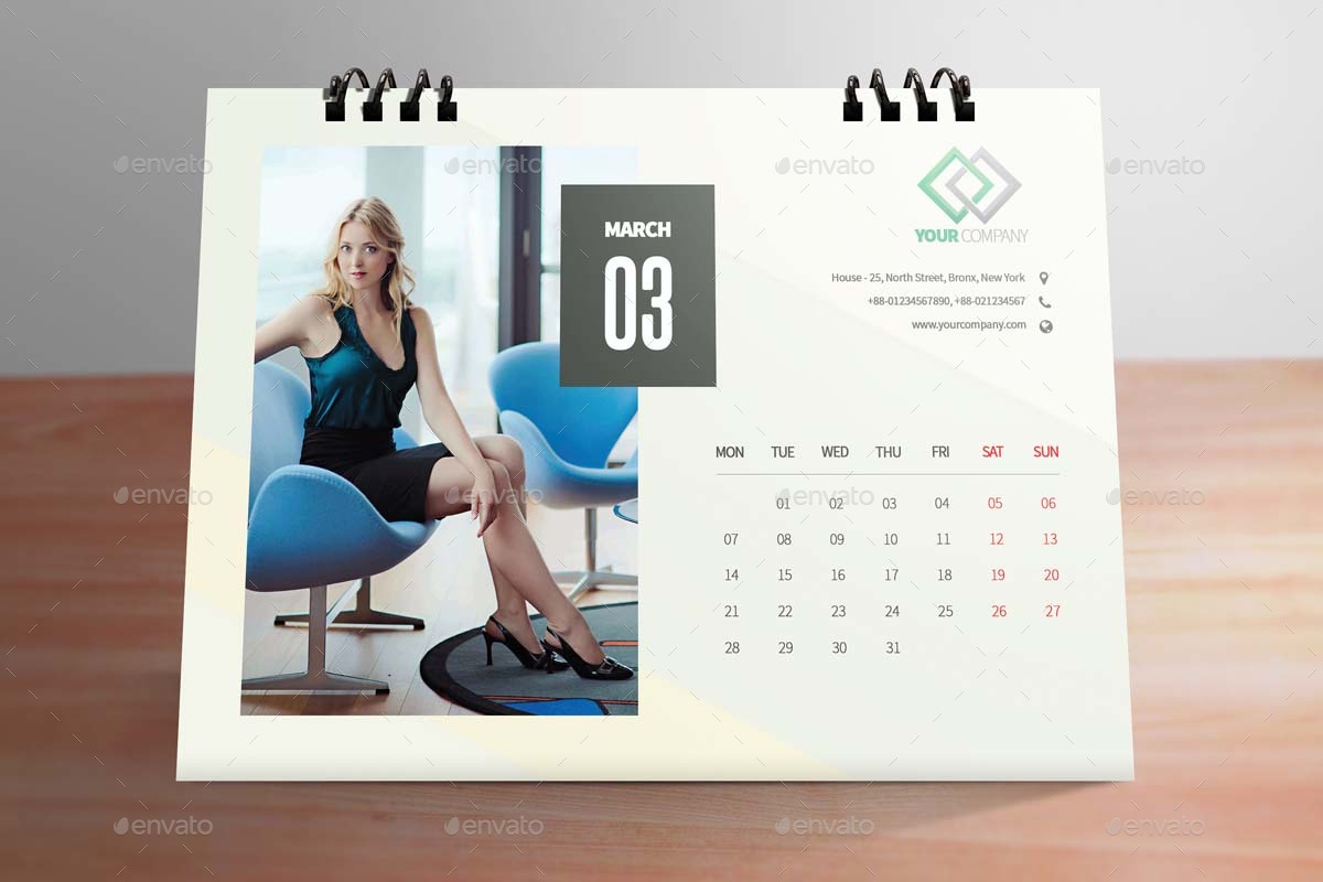 Clean Desktop Calendar 2016, 2017, 2018, Print Templates | GraphicRiver