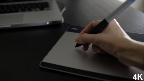 Female Hand Drawing With Stylus Pen Tablet, Stock Footage | VideoHive