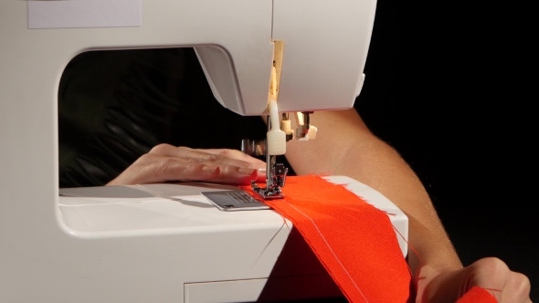 White Stitch On a Red Fabric., Stock Footage | VideoHive