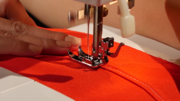 Stitch On Red Fabric., Stock Footage | VideoHive