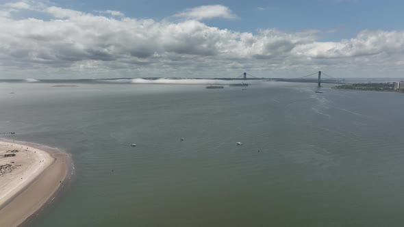 An aerial view of Gravesend Bay in Brooklyn, NY on a beautiful day with ...