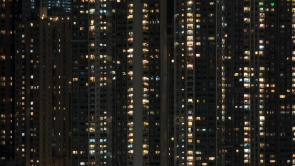 Window Lights In High-rise Apartment Block At Night, Stock Footage