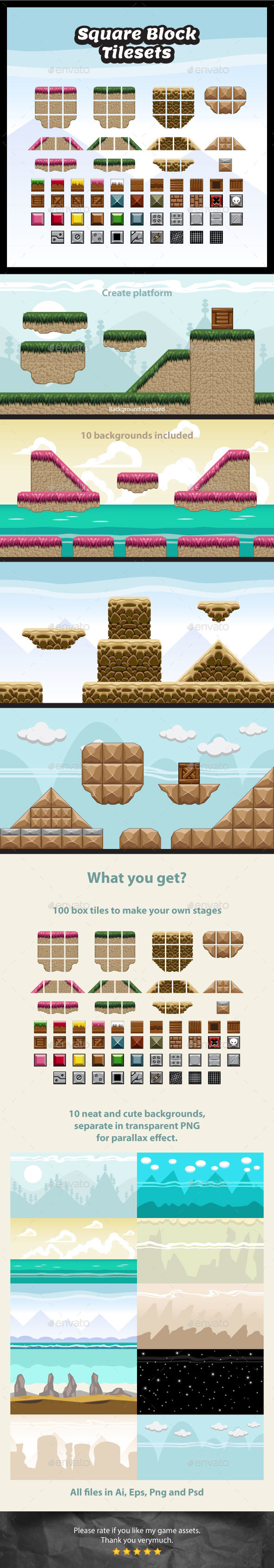 100 Square Block Tilesets for Platformer Games by bevouliin | GraphicRiver