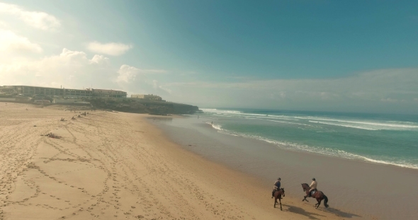 Man Riding Horse Along Beach Shoreline., Stock Footage | VideoHive